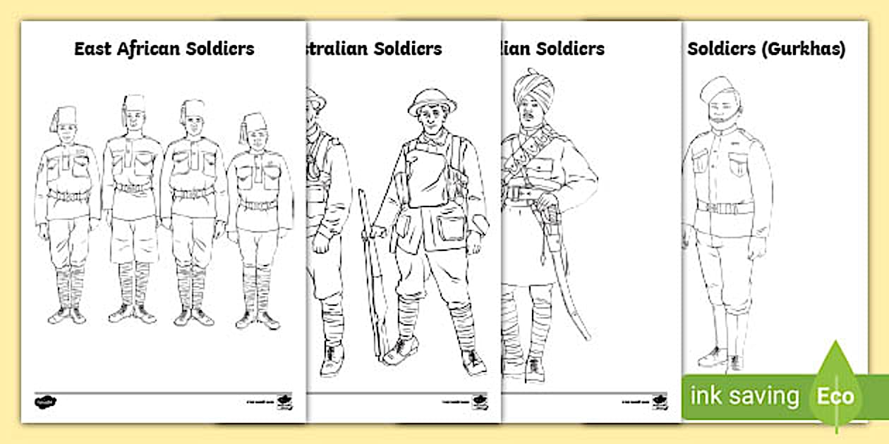 KS2 First World War Commonwealth Soldiers Colouring Sheets