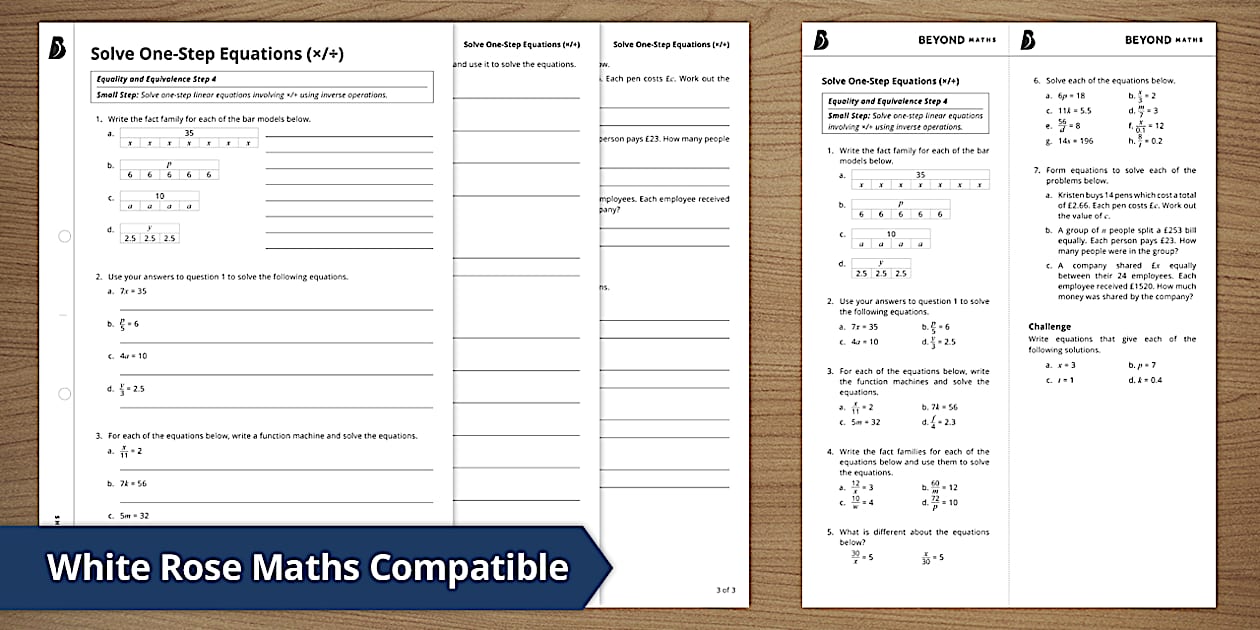 👉 One-Step Equation Lesson Worksheet | Maths | Beyond