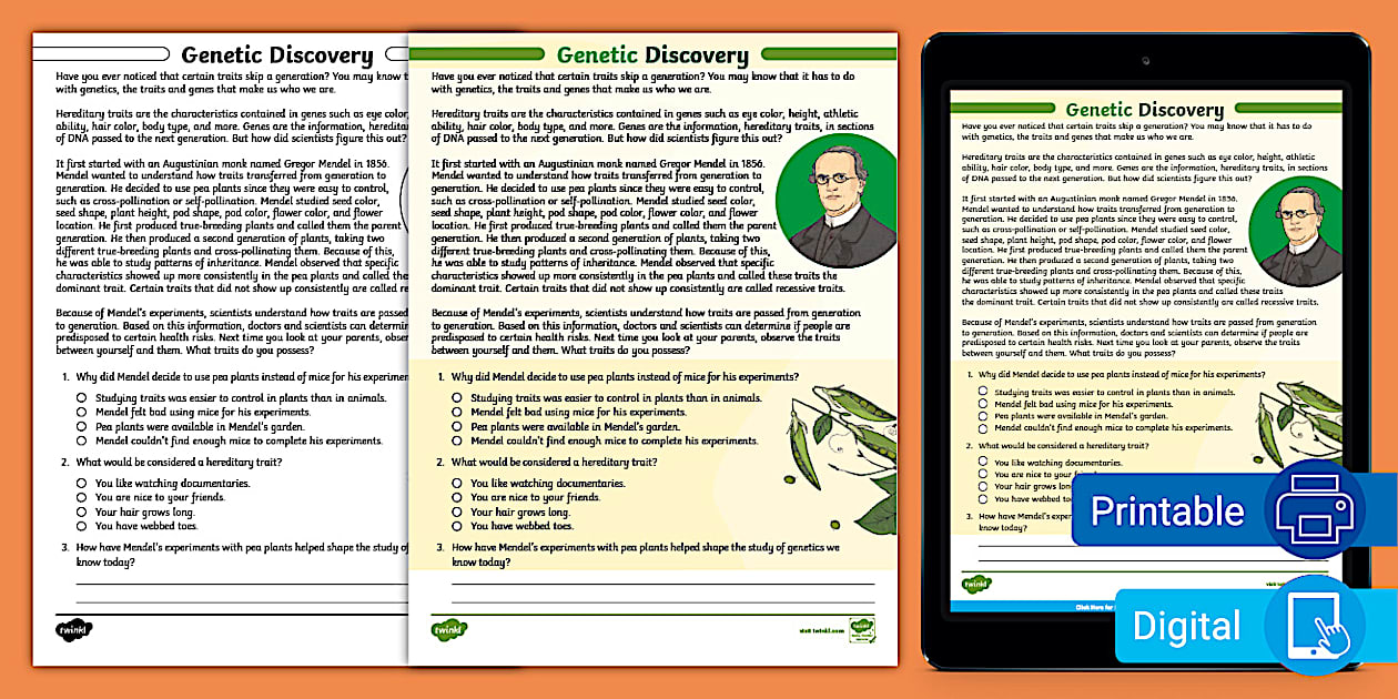 Genetic Discovery Reading Passage Comprehension Worksheet
