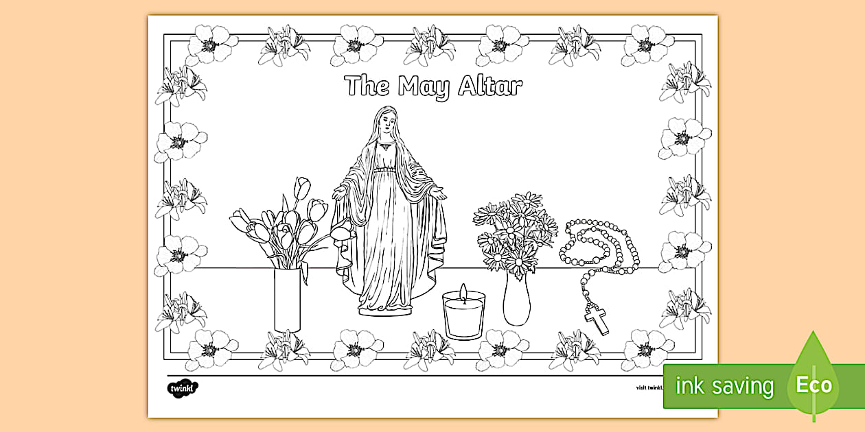 Editable The May Altar Colouring Page (teacher made)
