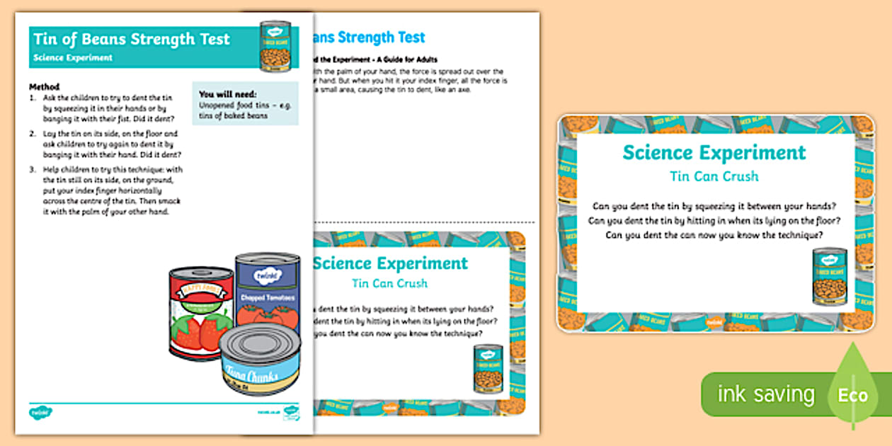 EYFS Tin of Beans Strength Test Science Experiment and Prompt Card Pack