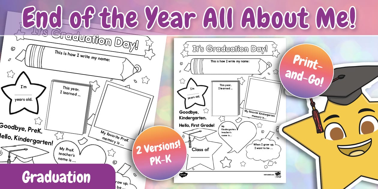 All About Me Graduation Day Worksheet for PK-K - Twinkl