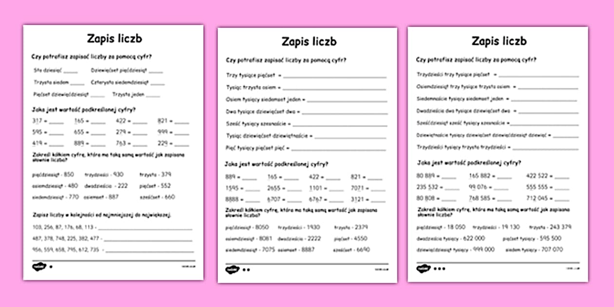 Arkusz Zapis liczb po polsku - Twinkl