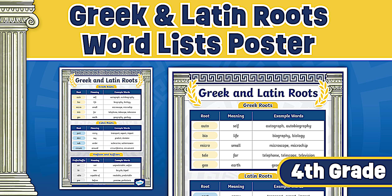 Fourth Grade Greek and Latin Roots Word Lists Poster