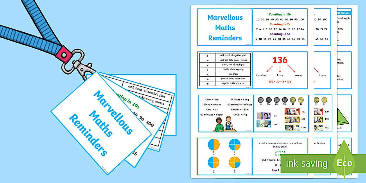 Lanyard-Sized Marvellous Maths Reminders Cards