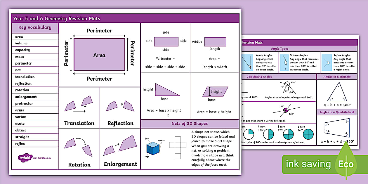 Year 5 and 6 Geometry Revision Mats (teacher made) - Twinkl