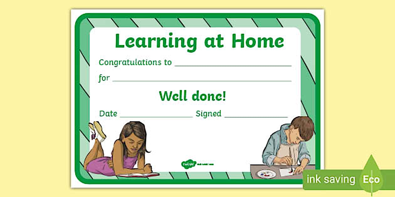 Editable Year 6 Learning at Home Certificate - Twinkl
