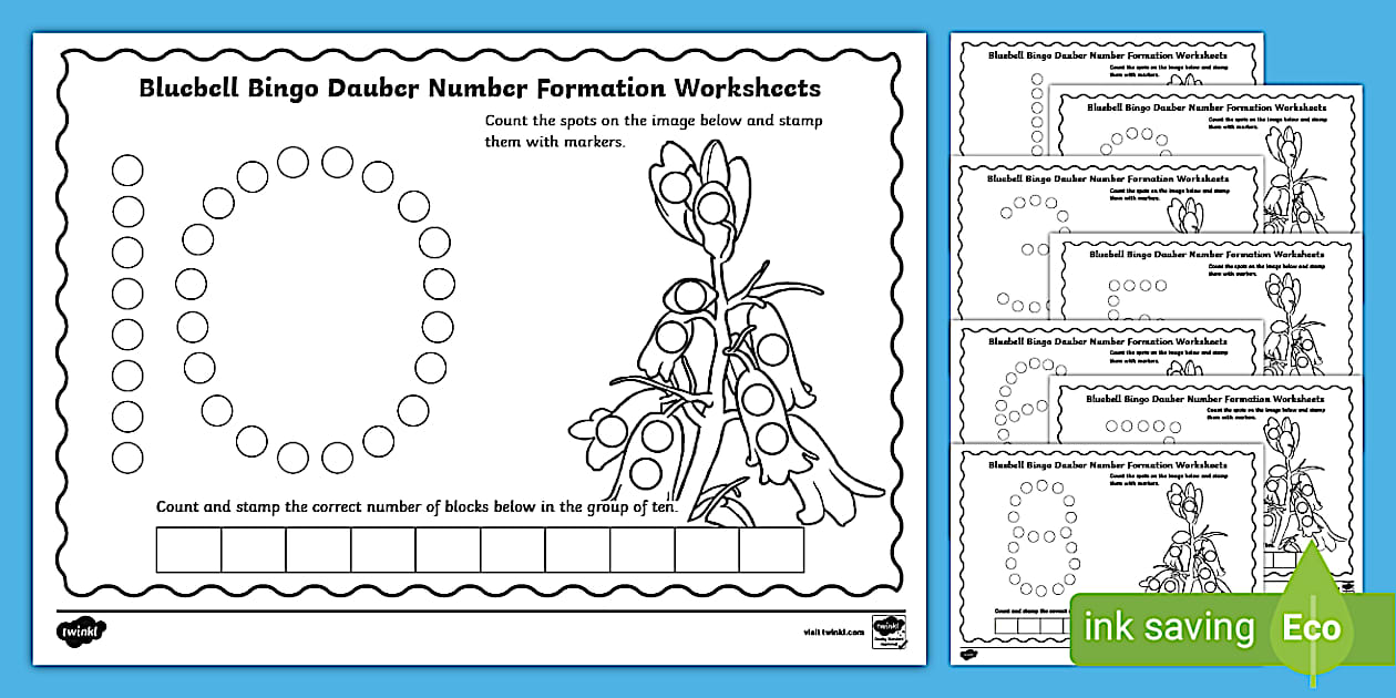 Bluebell Bingo Dauber Number Formation Worksheets - Twinkl