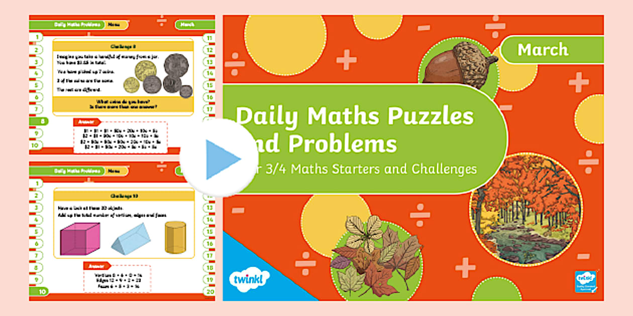 March Year 3/4 Maths Puzzle and Problem Starters - Twinkl