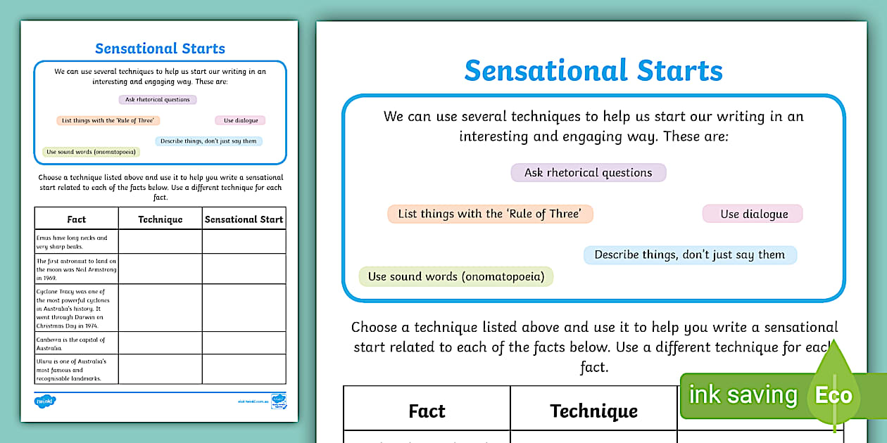 Writing Sensational Starts for Information Texts - Twinkl