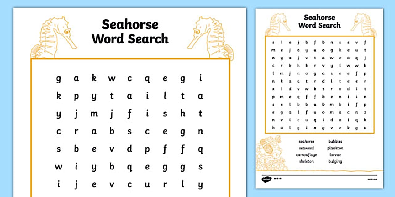 Higher Ability Australian Animals Years 3-6 Seahorse Differentiated Word