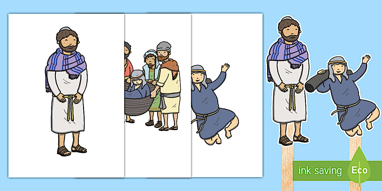 Jesus Heals a Paralyzed Man Stick Puppets - Twinkl