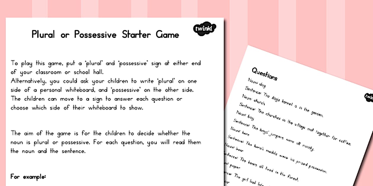 Editable A Plural Or Possessive Starter Game (teacher made)
