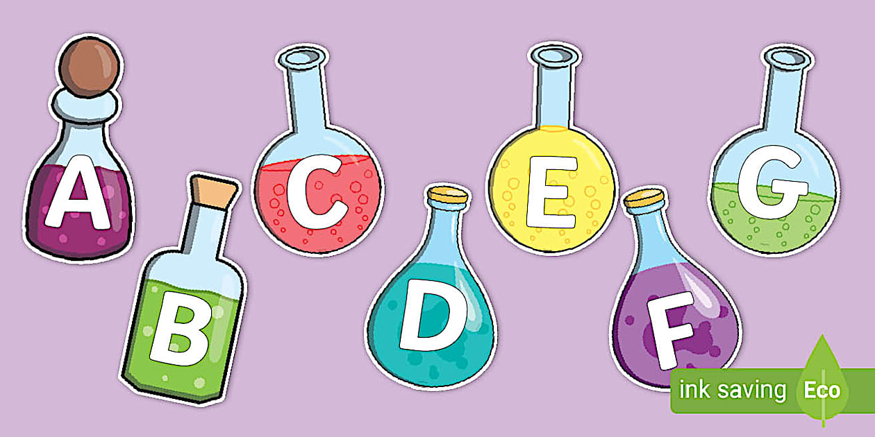 Alphabet on Science Bottles Display Cut-Outs - - Twinkl