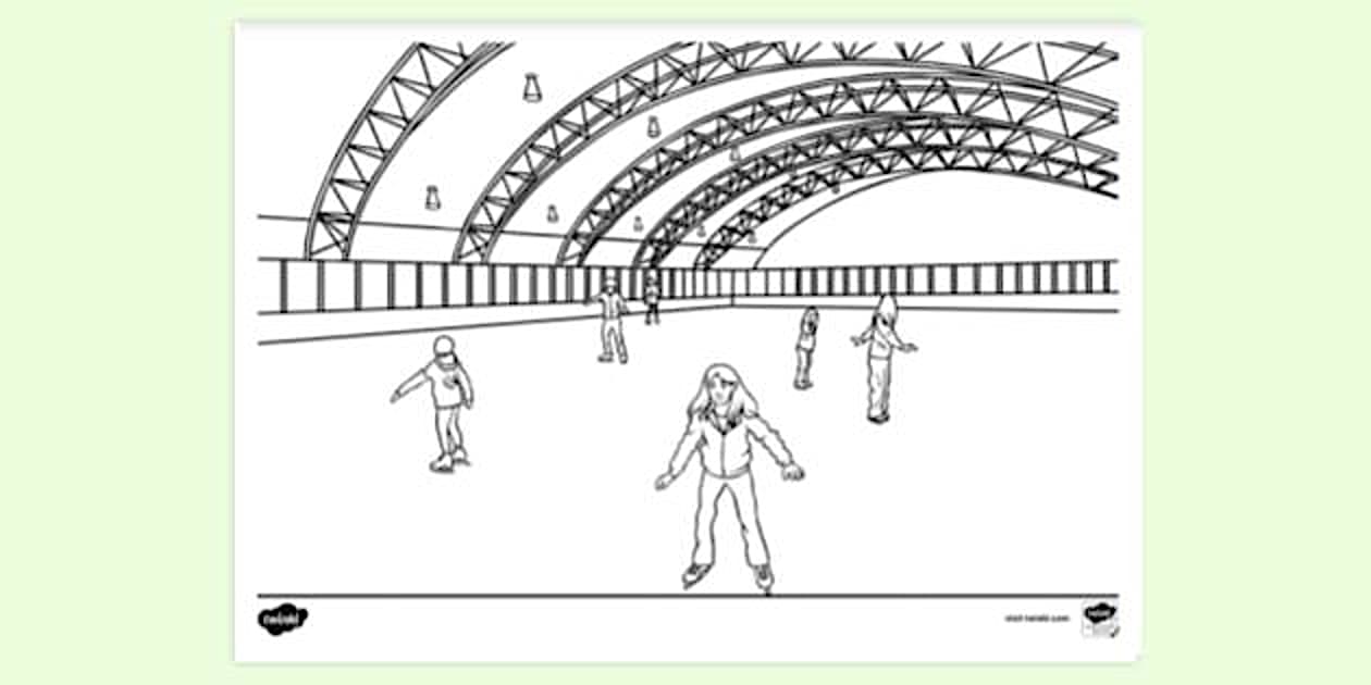 Ice Skating Rink - People Skating Colouring Sheet