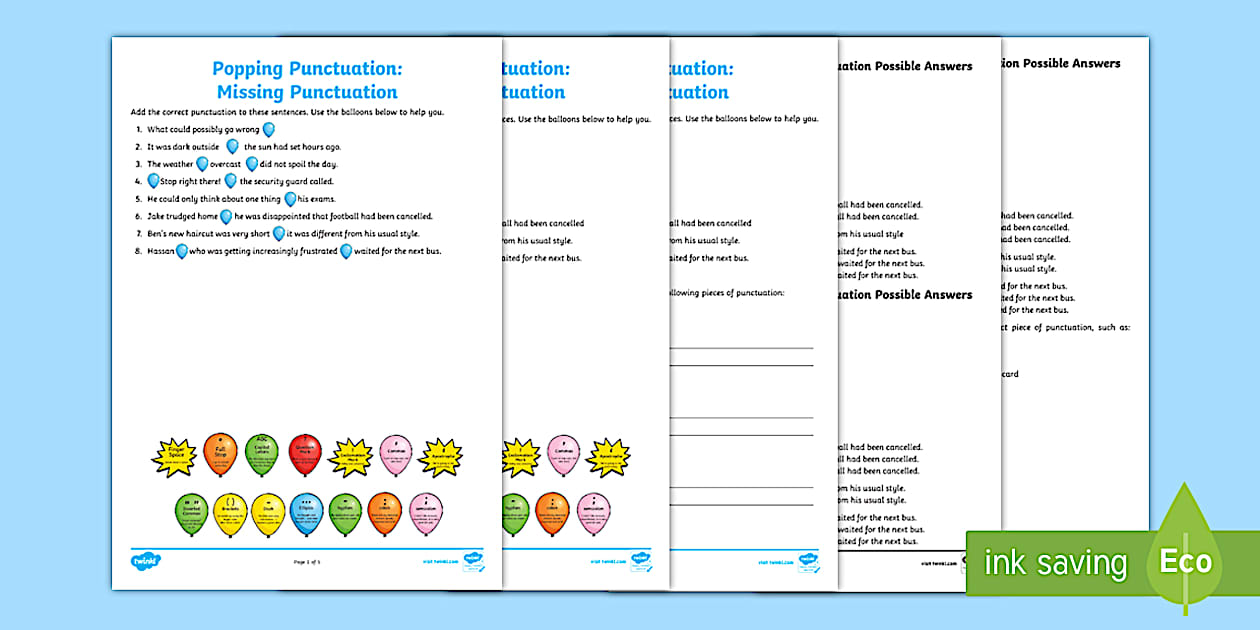 Editable Popping Punctuation: Texts Without Punctuation Worksheets KS2