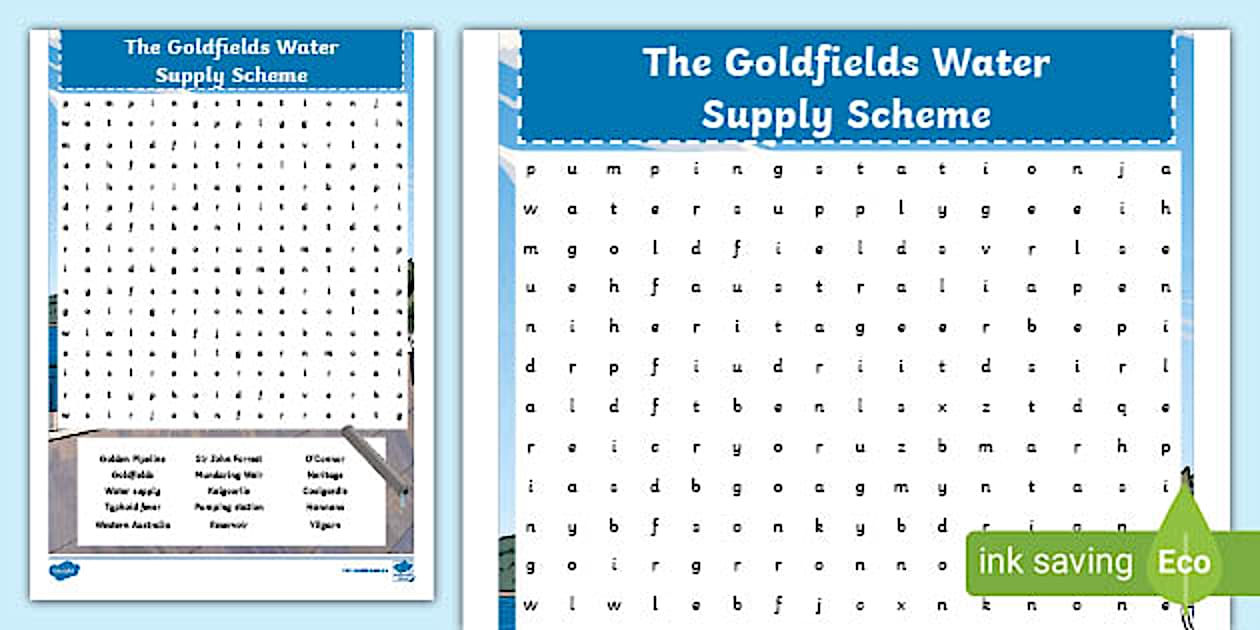 The Goldfields Water Supply Scheme Word Search - Twinkl