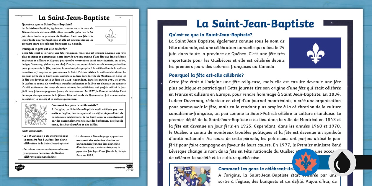 Saint-Jean-Baptiste Day Fact Sheet French - Twinkl