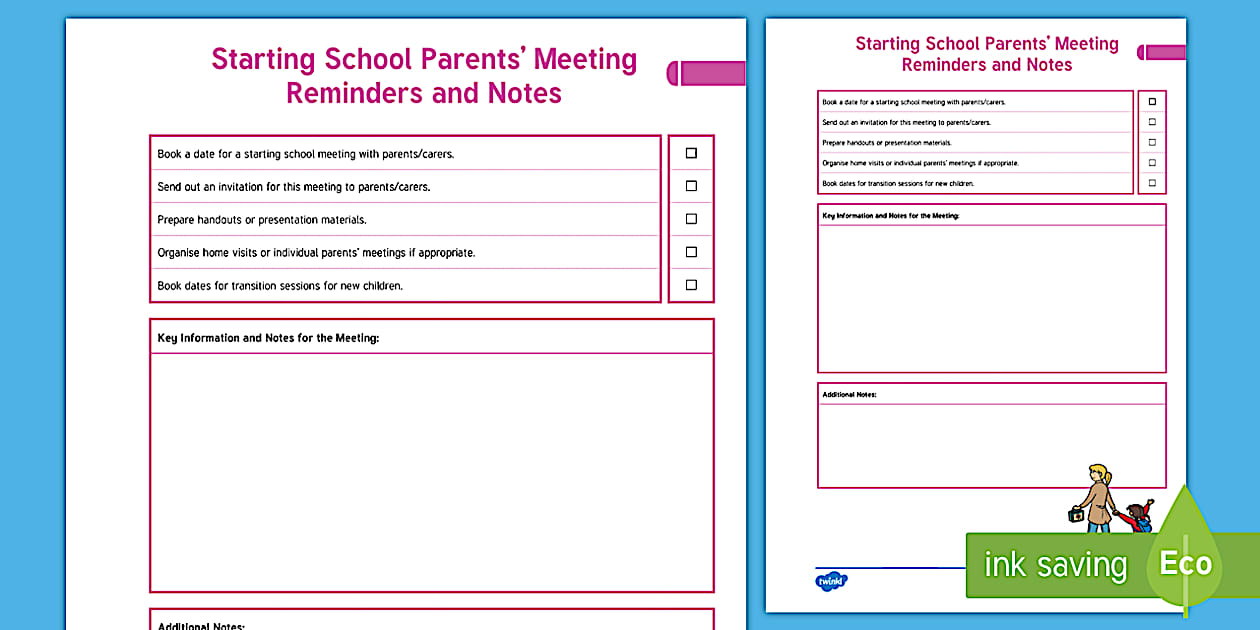 EYFS Starting School Parents' Meeting Reminders and Editable Notes