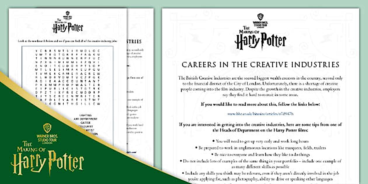 FREE! - Harry Potter Warner Bros. Studio: Careers Activity Sheet
