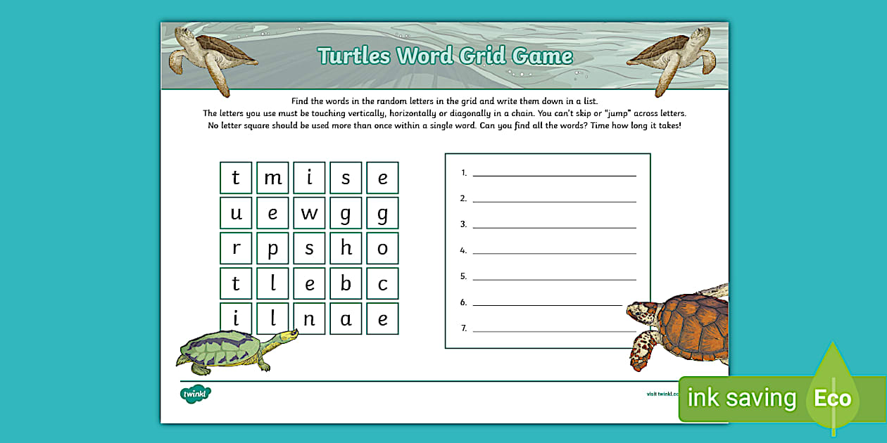Turtles Word Grid Game (Teacher-Made) - Twinkl