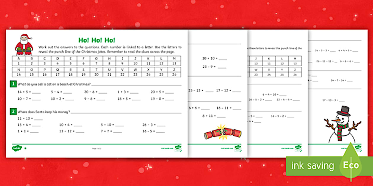 Lower Ability KS1 Addition and Subtraction Christmas Joke Activity