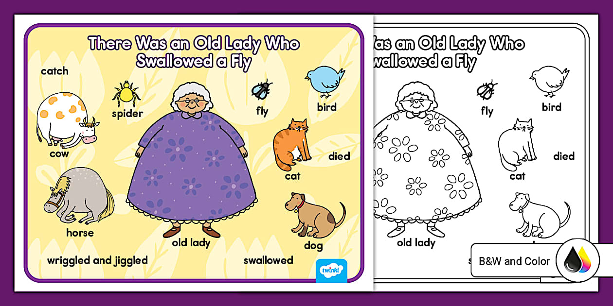 There Was an Old Lady Who Swallowed a Fly Word Mat - Twinkl