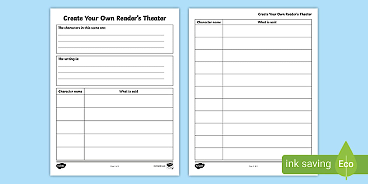 Editable Create Your Own Reader's Theater Worksheet