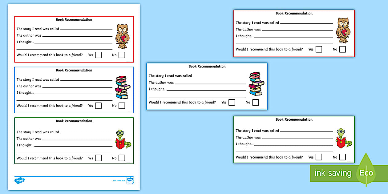 Book Recommendation Cards (teacher made) - Twinkl