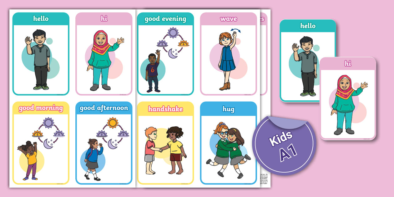 ESL Greetings Flashcards for Kids (teacher made) - Twinkl
