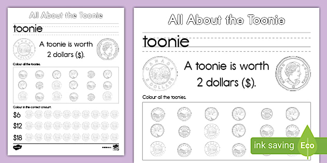 Editable All About the Toonie Canadian Money Worksheet