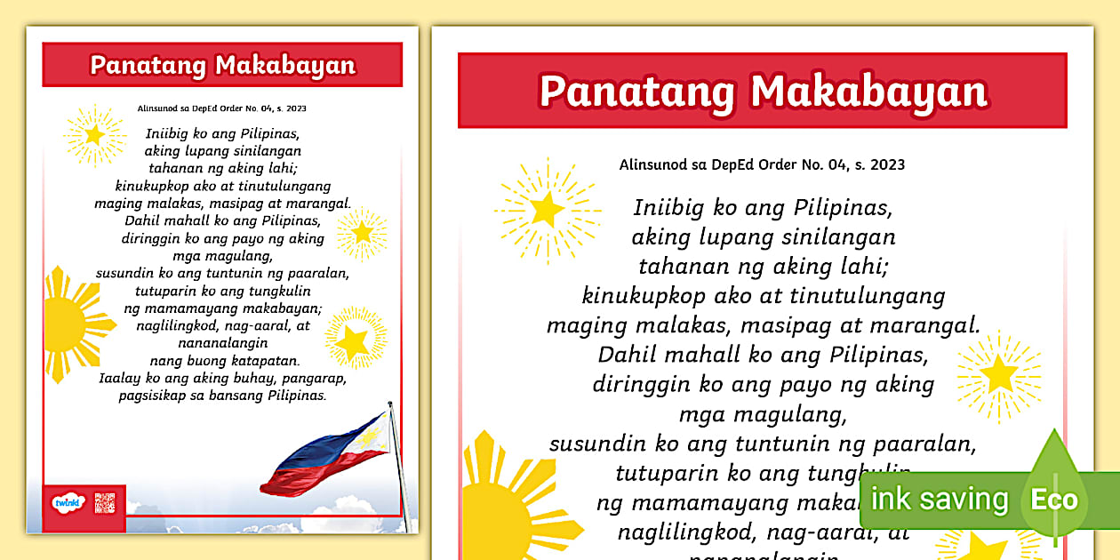 Panatang Makabayan Poster Highschool (teacher made) - Twinkl