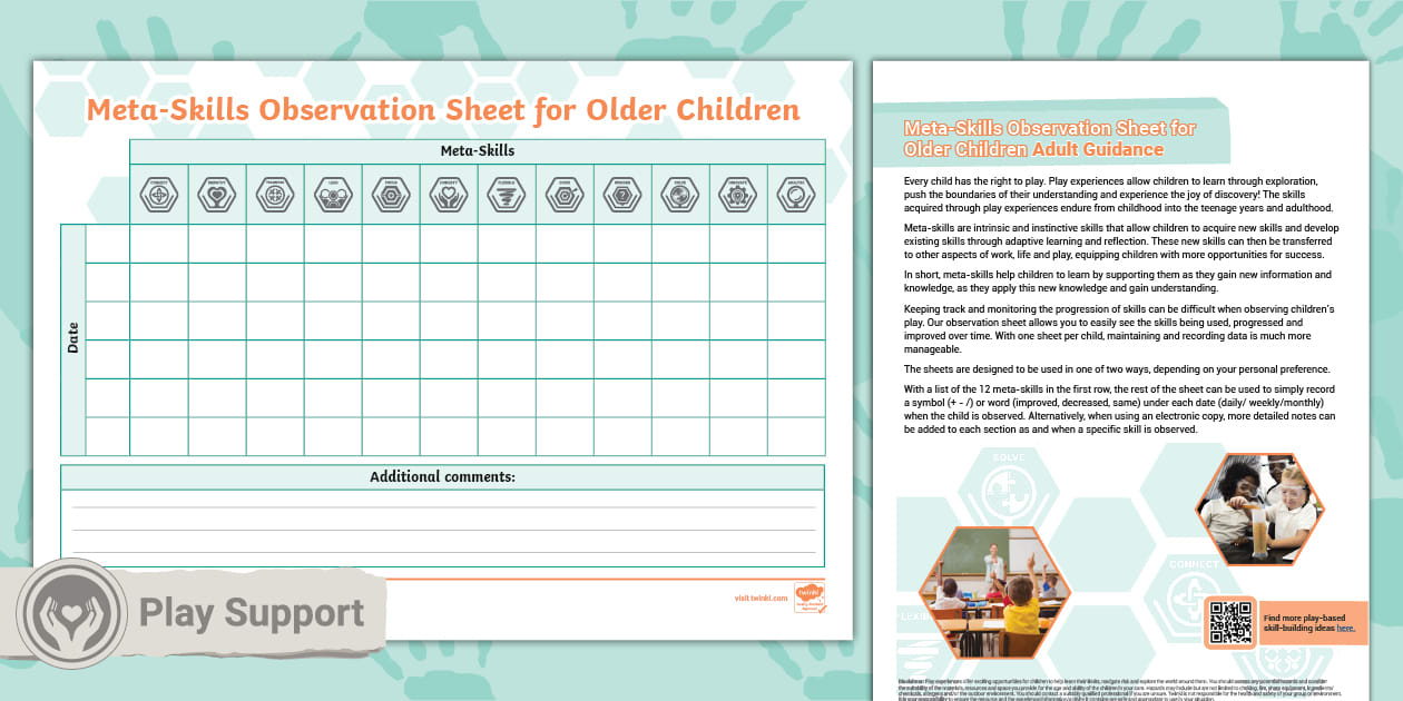 Meta-Skills for Older Children Observation Sheet - Twinkl
