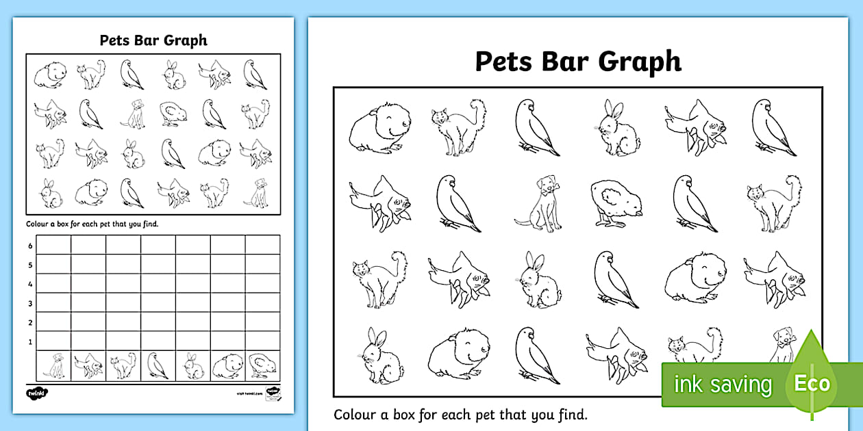 Black and White Pets Bar Graph Activity Worksheet - Twinkl
