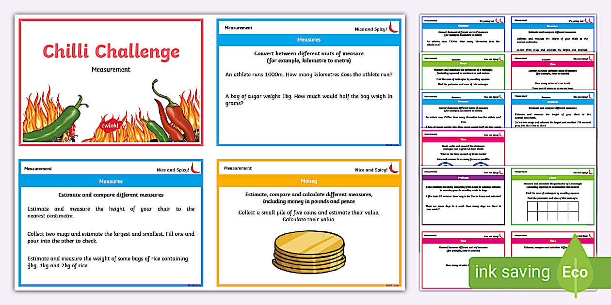 Year 4 Chilli Challenge Measurement Differentiated Maths Challenge Cards