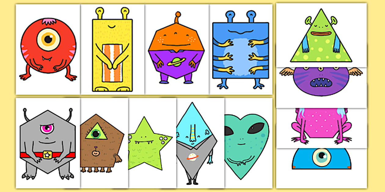 2D Shape Aliens Display Cut Outs (teacher made) - Twinkl