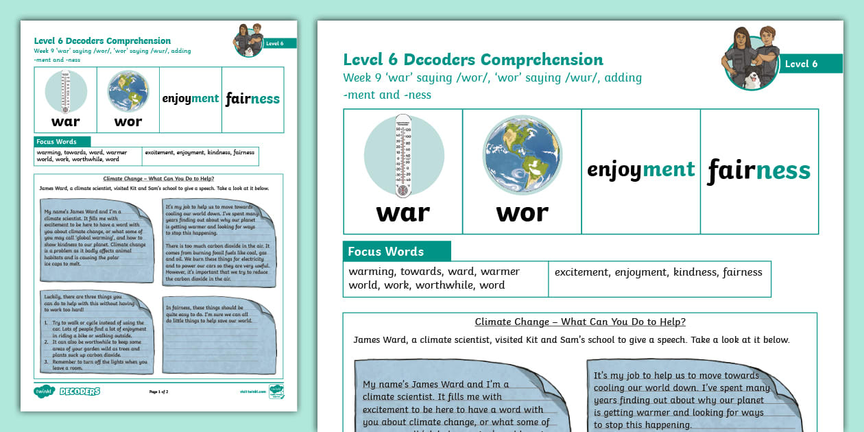 Twinkl Phonics KS2 Decoders Level 6 Week 9 Comprehension