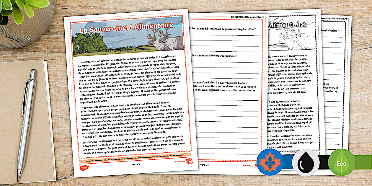 Food Sovereignty Reading Comprehension Activity French