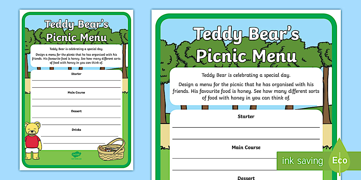 Teddy Bear's Picnic Menu Worksheet (teacher made) - Twinkl