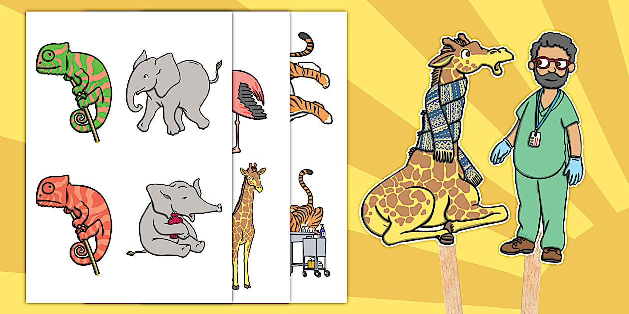 The Zoo Vet Stick Puppet Templates (teacher made) - Twinkl