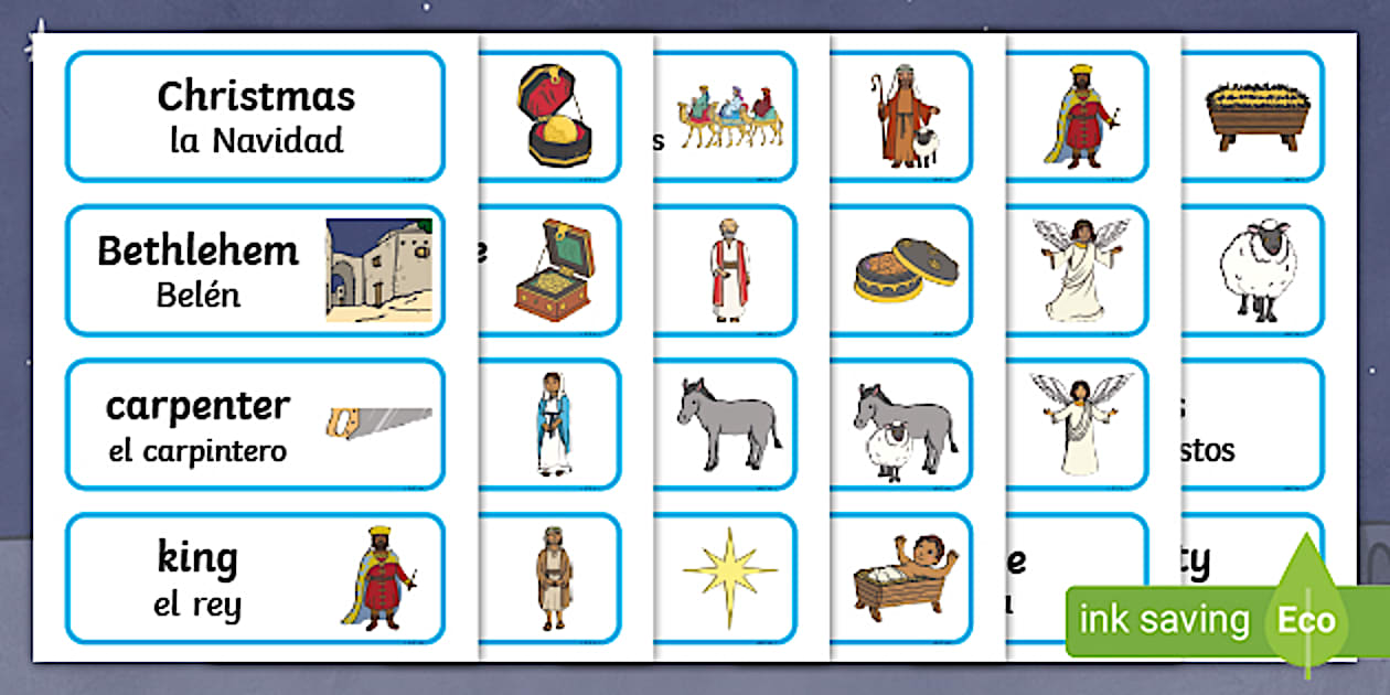 Nativity Word Cards - English / Spanish - Nativity Topic Words