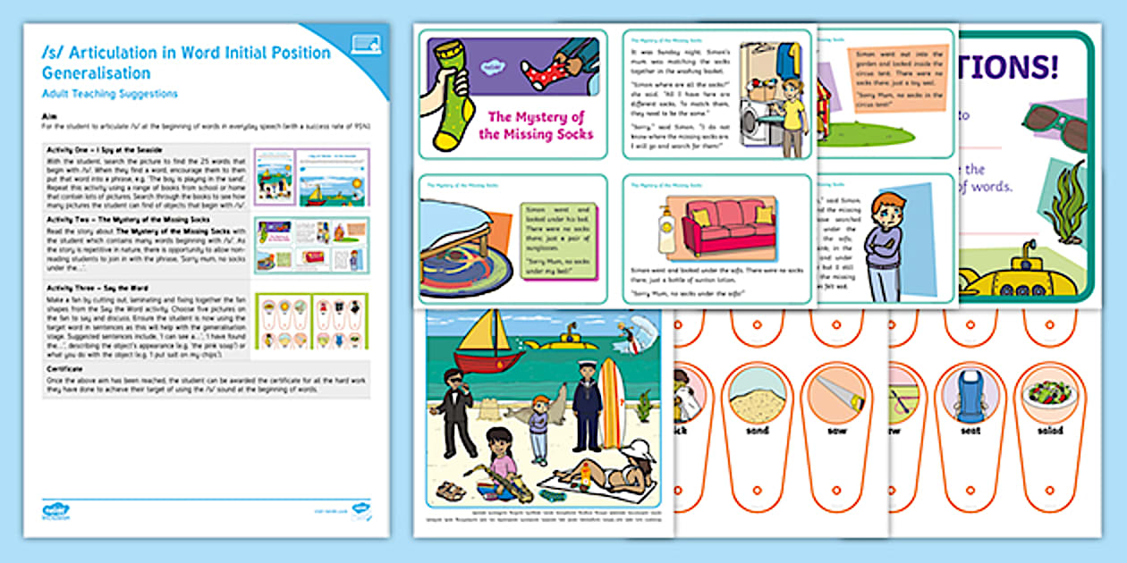 /s/ Articulation Word Initial Position Generalisation Activity Pack