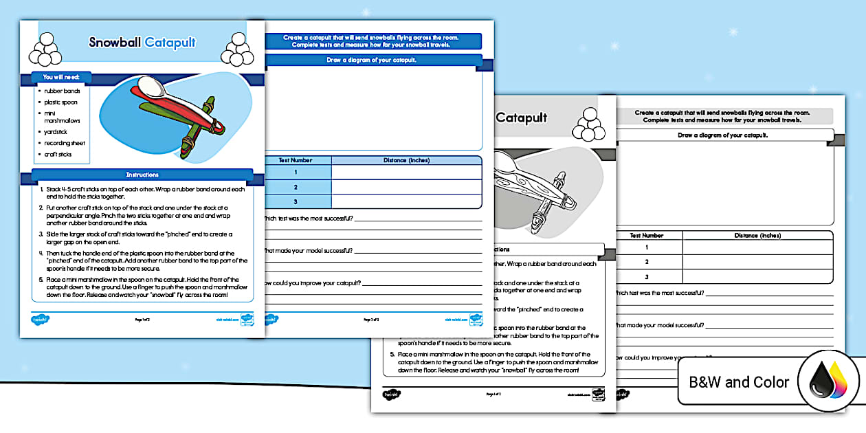 Snowball Catapult STEAM Worksheet - Twinkl