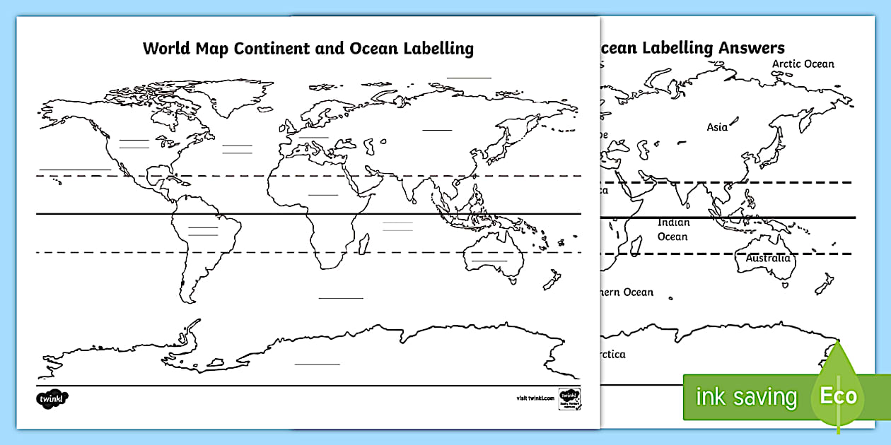 World Continent Map- Continent and Ocean Map (teacher made)