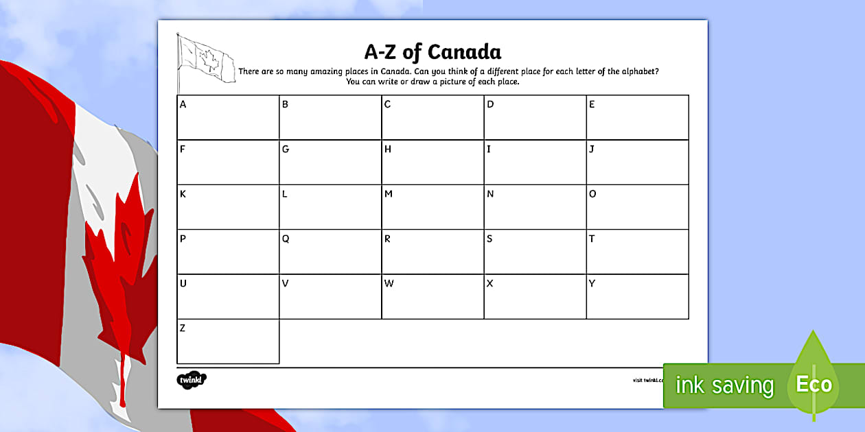 A-Z of Canada Worksheet / Worksheet (Teacher-Made) - Twinkl