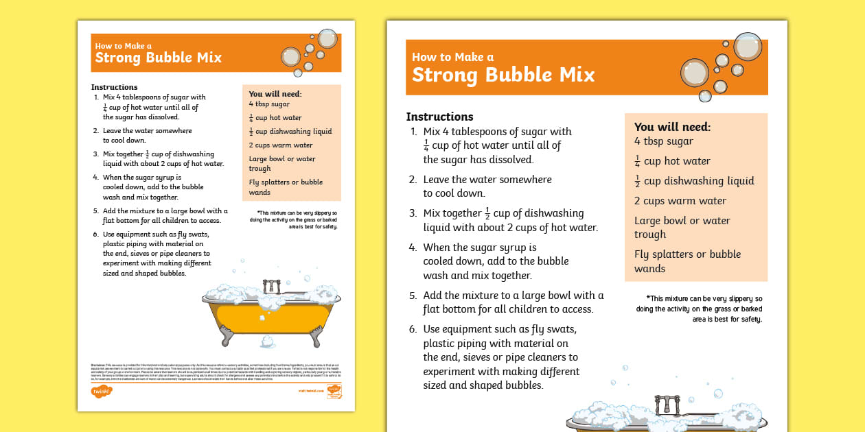 Strong Bubble Mix Recipe (teacher made) - Twinkl