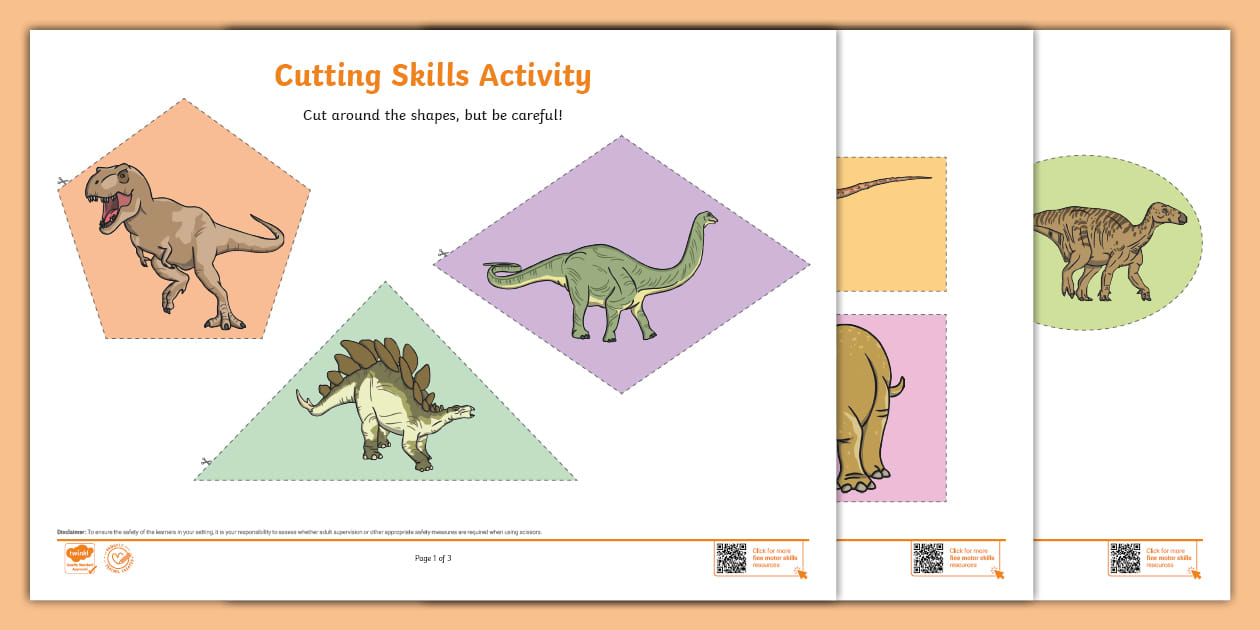 Dinosaur-Themed Cutting Skills Worksheets