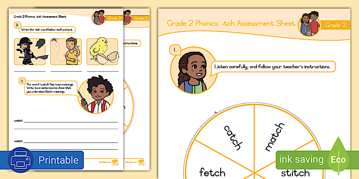 Grade 2 Phonics: -tch Assessment Sheet - Twinkl