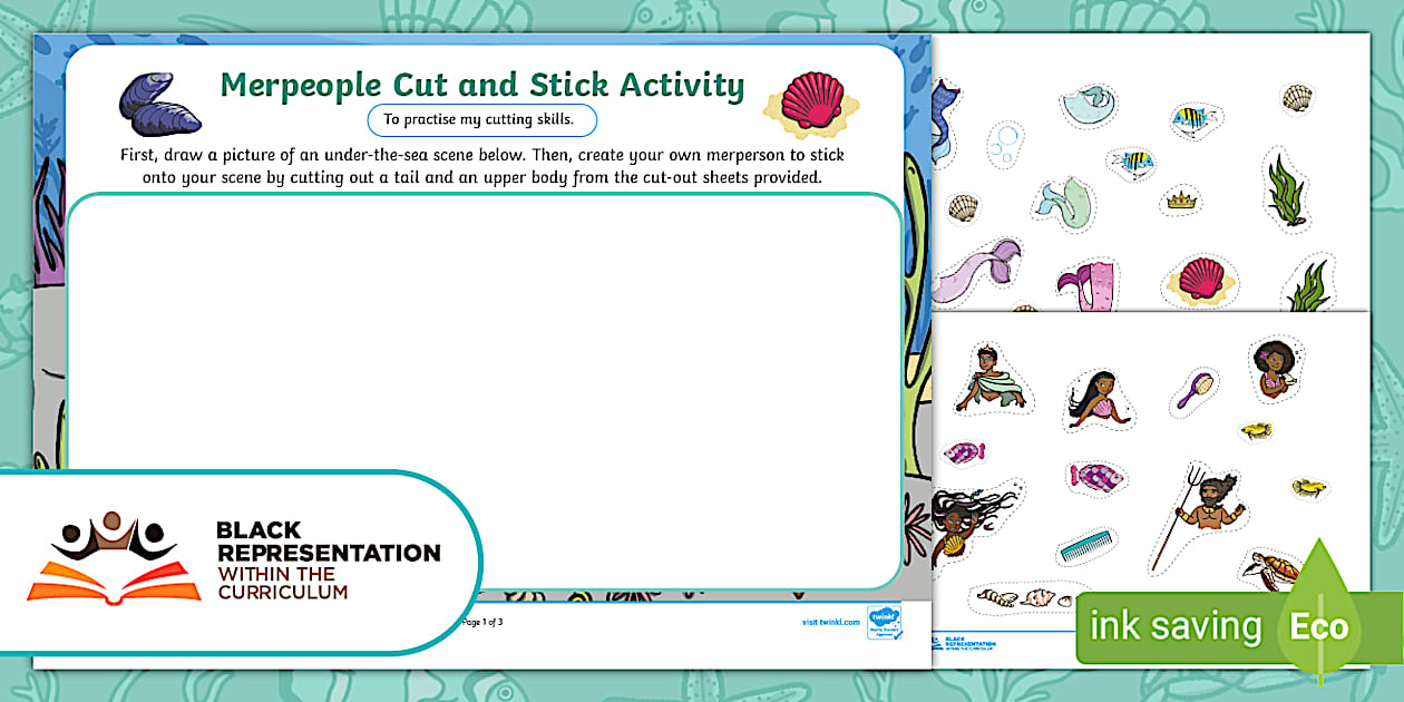 EYFS: Diverse Merpeople Cut and Stick Activity - Twinkl