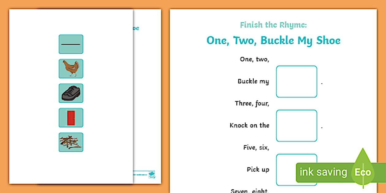 SA Finish the Rhyme: One, Two, Buckle My Shoe Worksheet